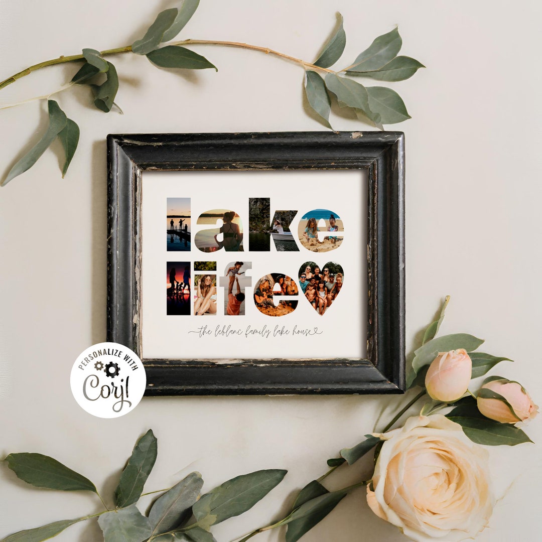 Editable Lake Life Photo Collage Template Lake House Personalized Sign ...