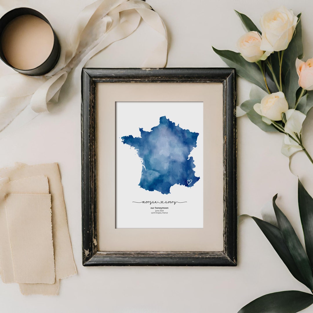 Editable France Map Template DIY Custom Honeymoon Keepsake Wall Art ...