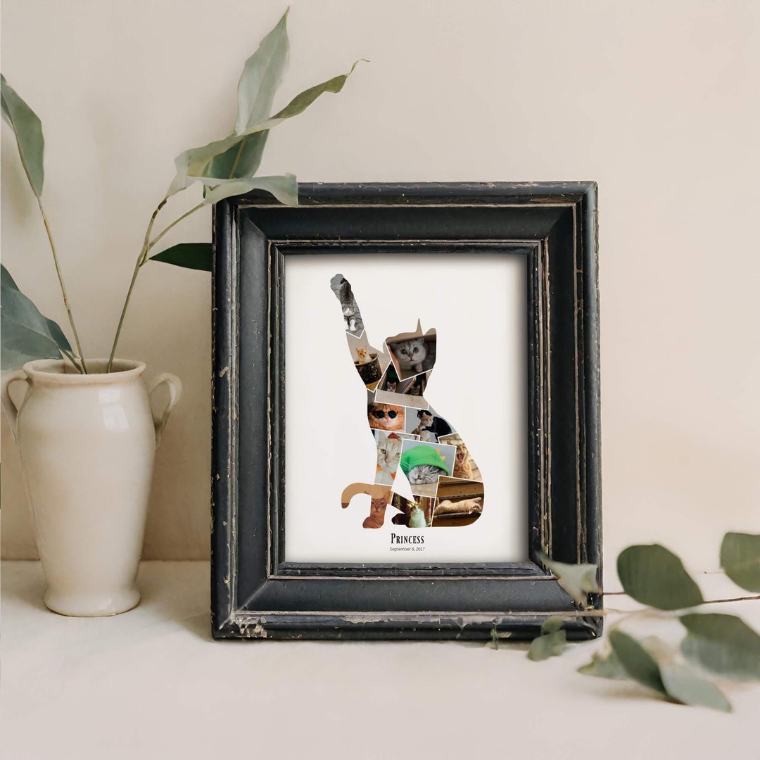 Editable Cat Photo Collage Template DIY Custom Kitten Silhouette Wall ...