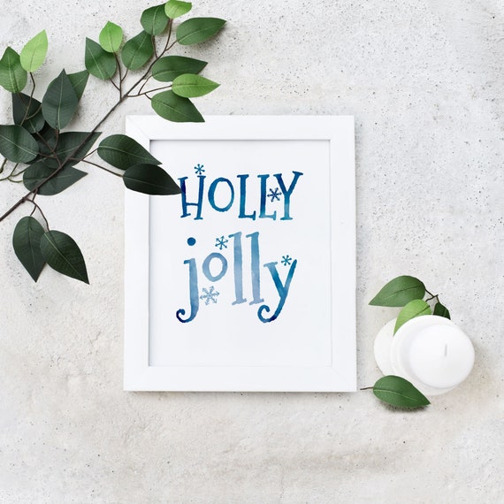 Blue Holly Jolly Printable Sign Navy Christmas Print - Etsy