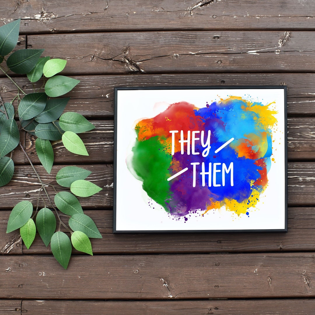 Rainbow They Them Printable Nonbinary Pronoun Wall Art - Etsy