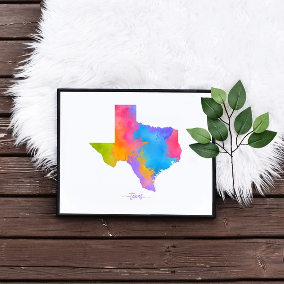 Colourful Texas Printable State Map Rainbow Travel Map Art - Etsy