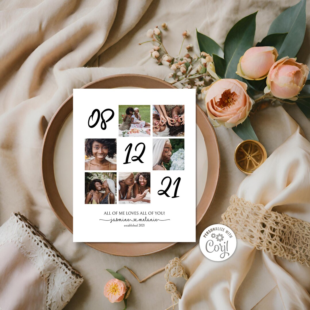 Date Grid Photo Collage Template Personalized Wall Art 2nd Anniversary ...