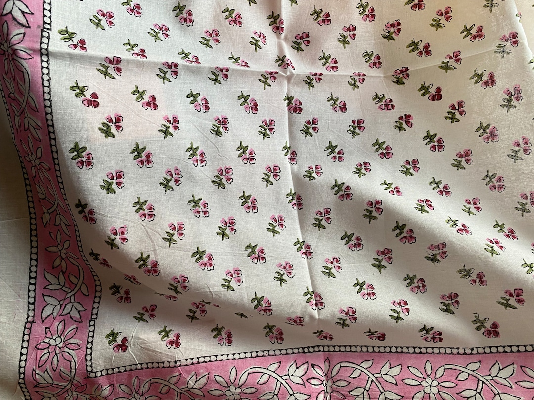 Exclusive Extra Large Pink Flowers Print Square Bordered Block Printed ...