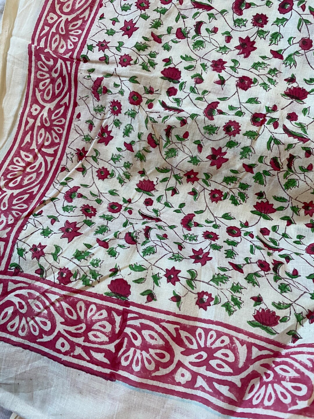 Exclusive Extra Large Bright Red Flowers and Vines Print Square ...
