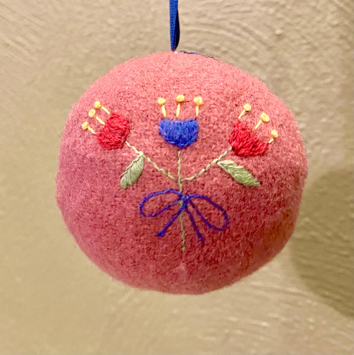 Handmade Embroidered Wool Hanging Pincushion 18th Century Style Pin ...