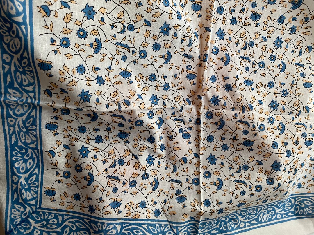 Exclusive Extra Large Indigo Blue Flowers and Vines Print Square ...