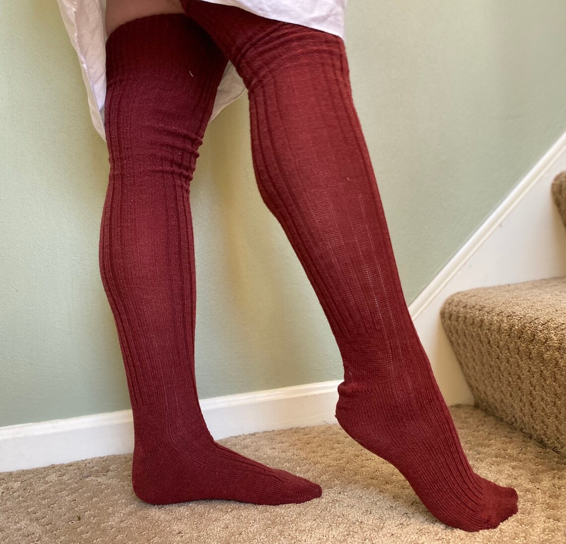 Adult Mid-weigh Ribbed Knit Wool Stockings and Garters Set | Etsy