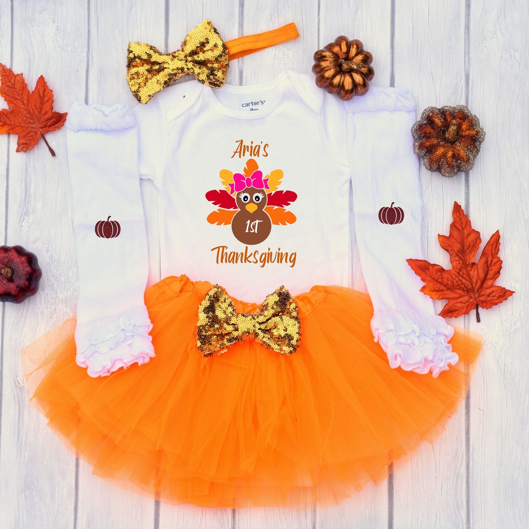 Toddler Girls Thanksgiving Outfit With Turkey , First Thanksgiving Gift ...