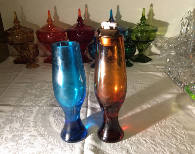 Blenko Glass Table Lighters Blue and Amber - Etsy