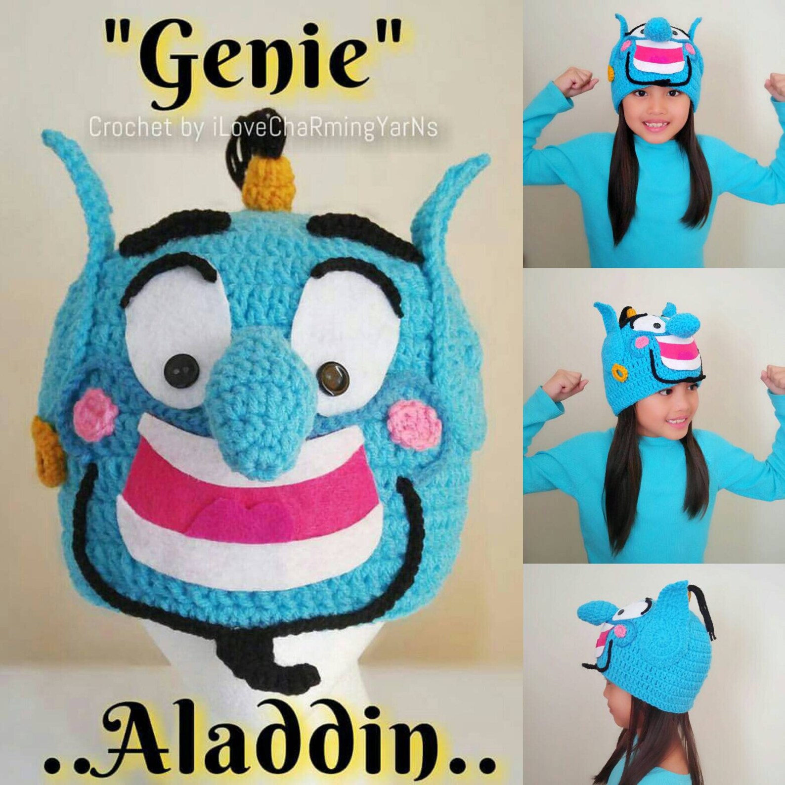 Genie, Genie Aladdin Hat, Genie Crochet Hat Costume, Disney Crochet Hat ...