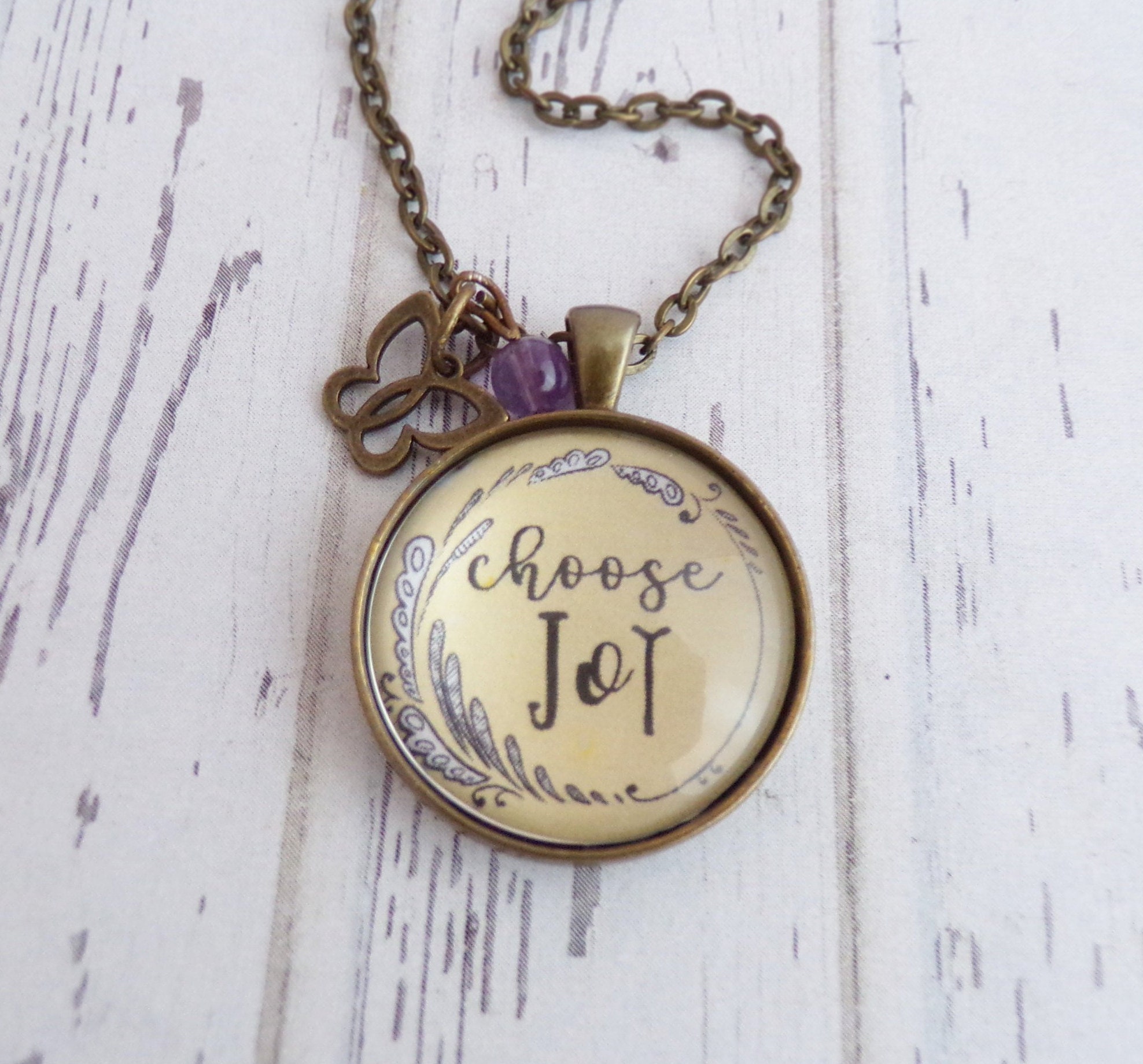 Choose Joy // Necklace or Key Chain Bronze Pendant with | Etsy