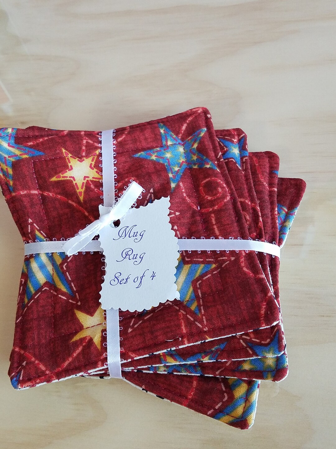 Mug Rugs Set of 4 - Red Rustic Stars - Etsy