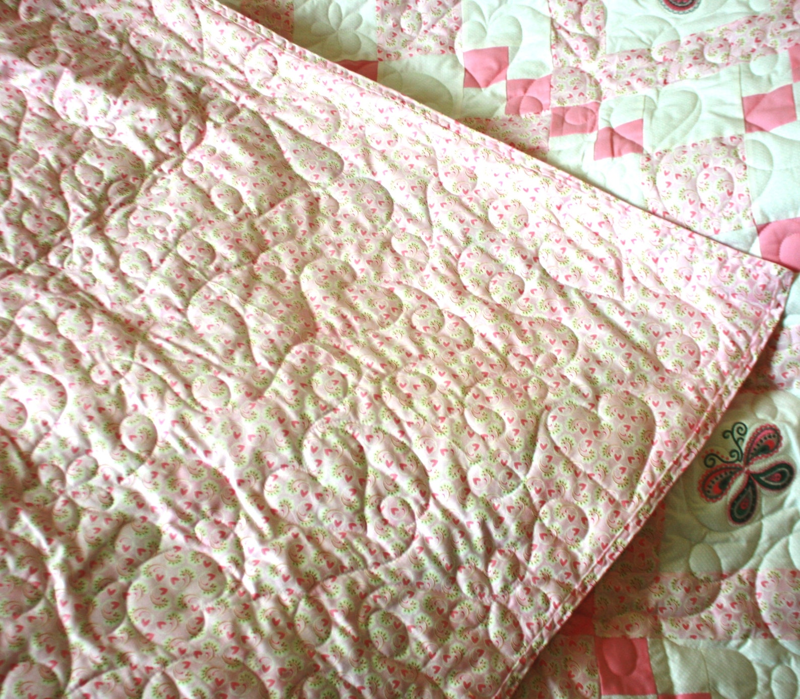 Embroidered Butterfly Quilt in Pink and Green - Etsy