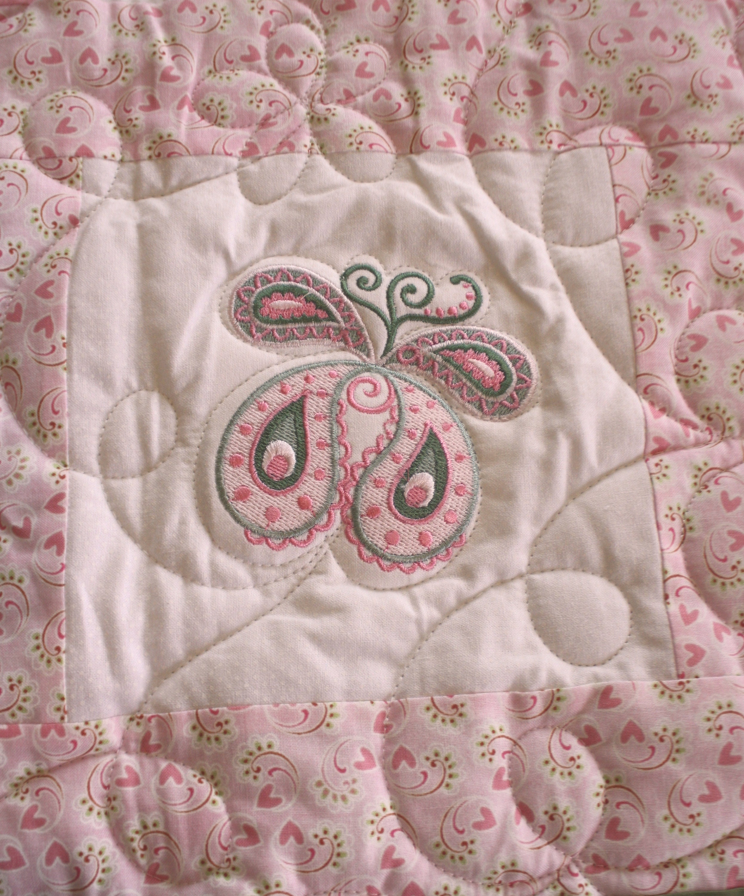Embroidered Butterfly Quilt in Pink and Green - Etsy