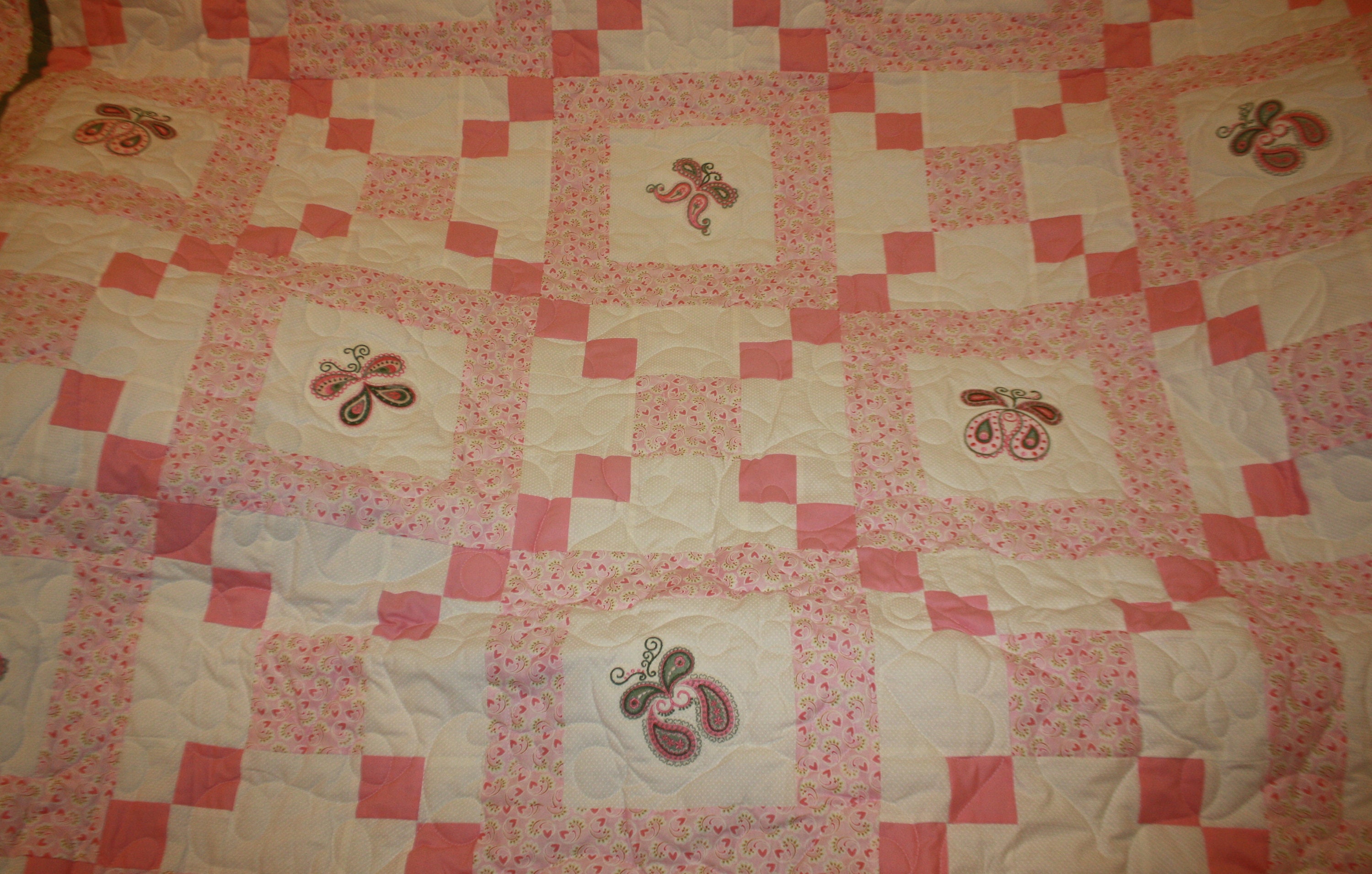 Embroidered Butterfly Quilt in Pink and Green - Etsy