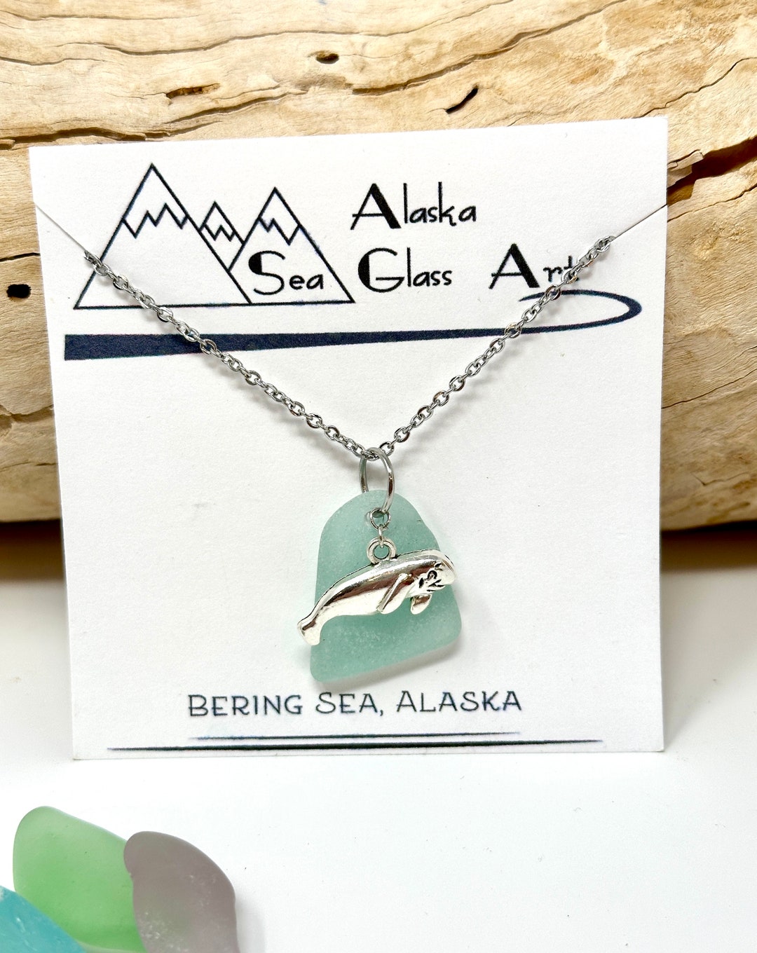 Manatee Charm on Genuine Alaska Aqua Blue Sea Glass Necklace - Etsy