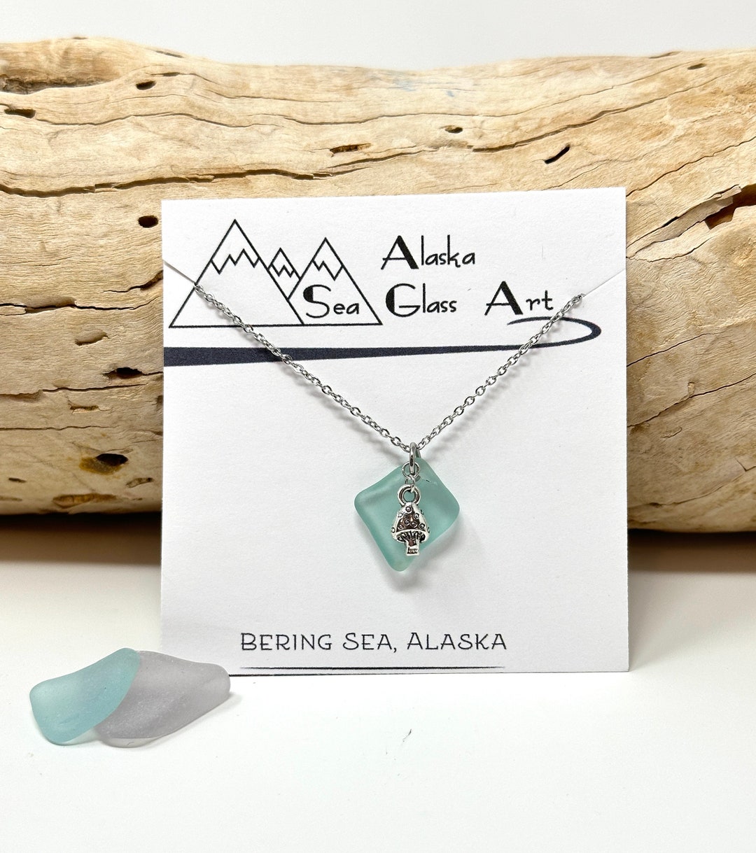 Cute Mushroom Charm on Genuine Alaska Aqua Blue Sea Glass - Etsy