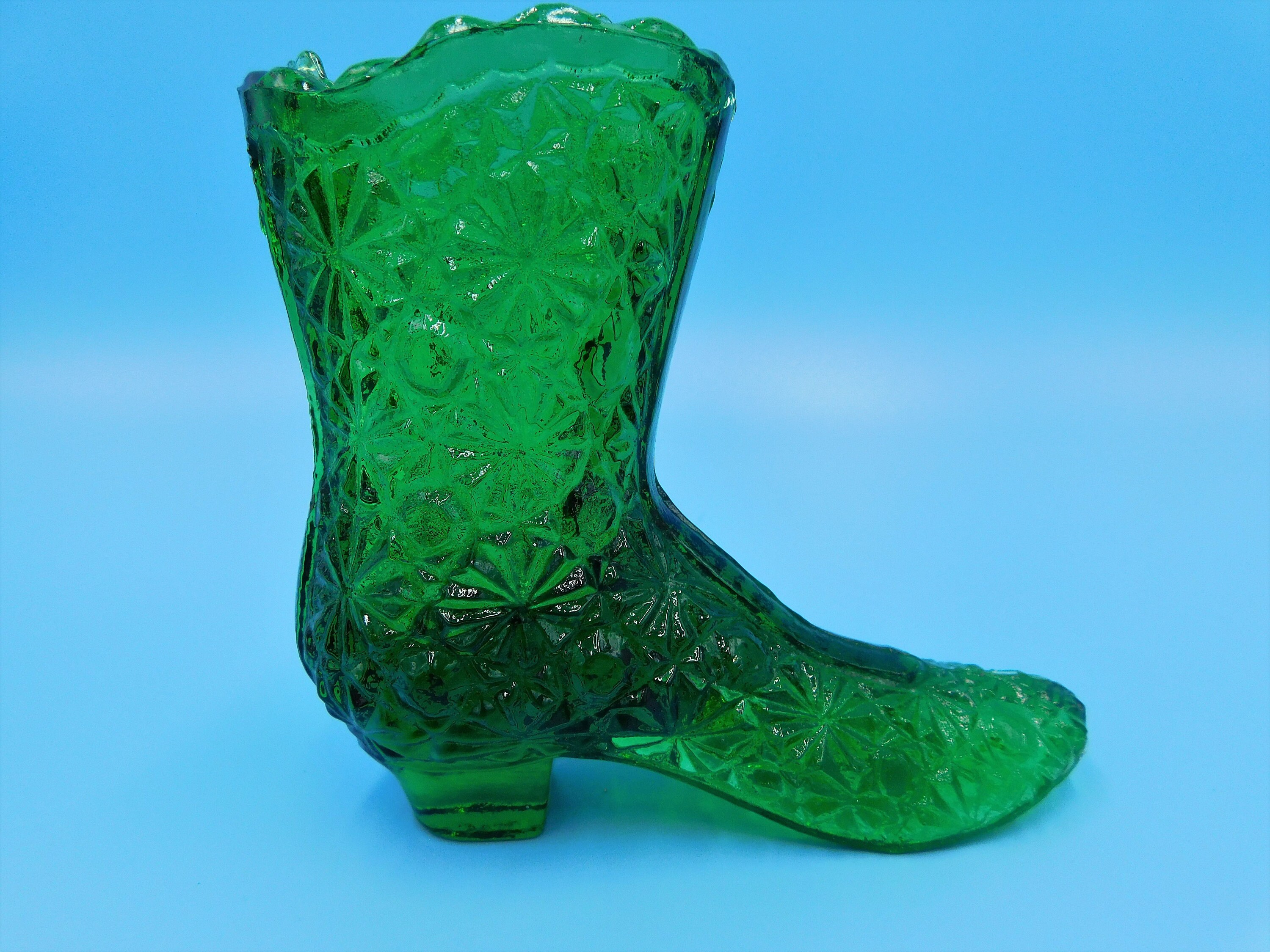 Vintage Glass Boot Fenton Daisy and Button Emerald Green - Etsy
