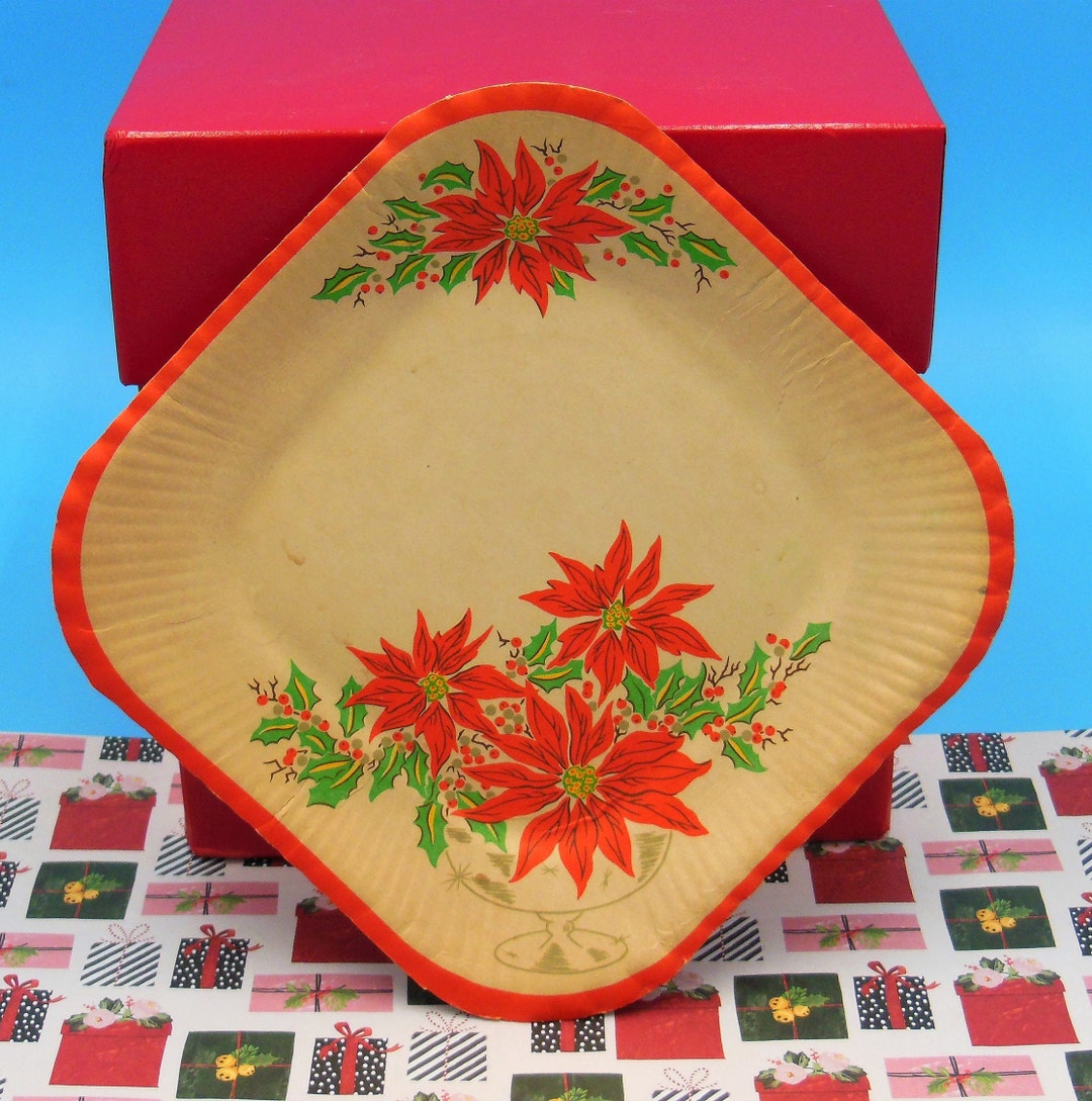 Vintage Christmas Paper Plate, Christmas Tableware, Poinsettia Plate ...