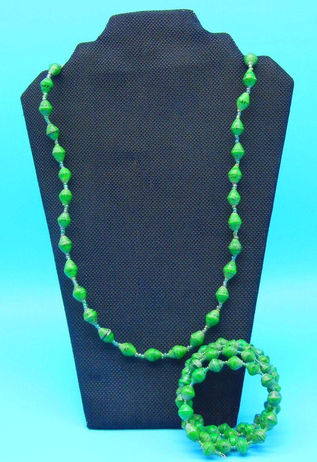 African Paper Beads, Vintage Beaded Jewelry Set, Bracelet Set, Recycled ...