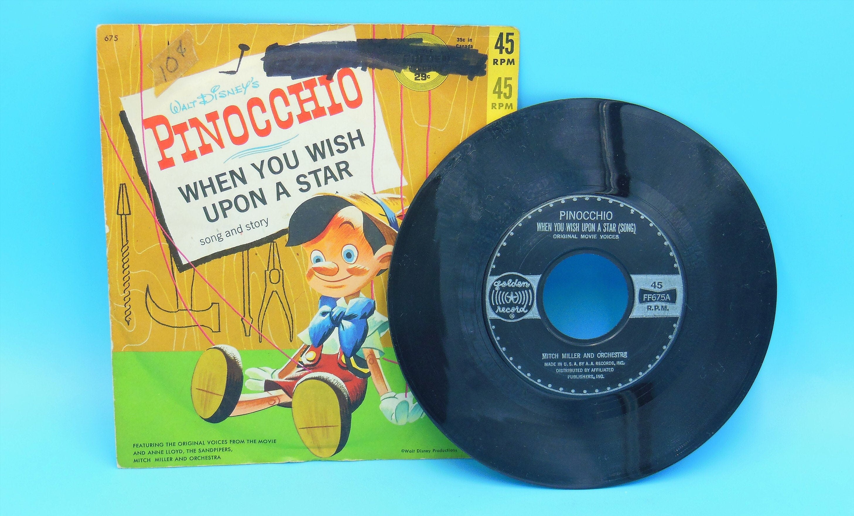 Vintage Pinocchio Disney Record, "when You Wish Upon A Star" (45 RPM ...