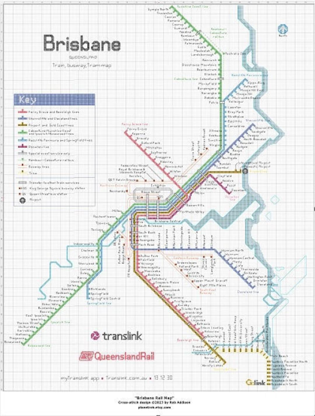 BRISBANE Australia Rail Busway and Tram Map Cross-stitch - Etsy