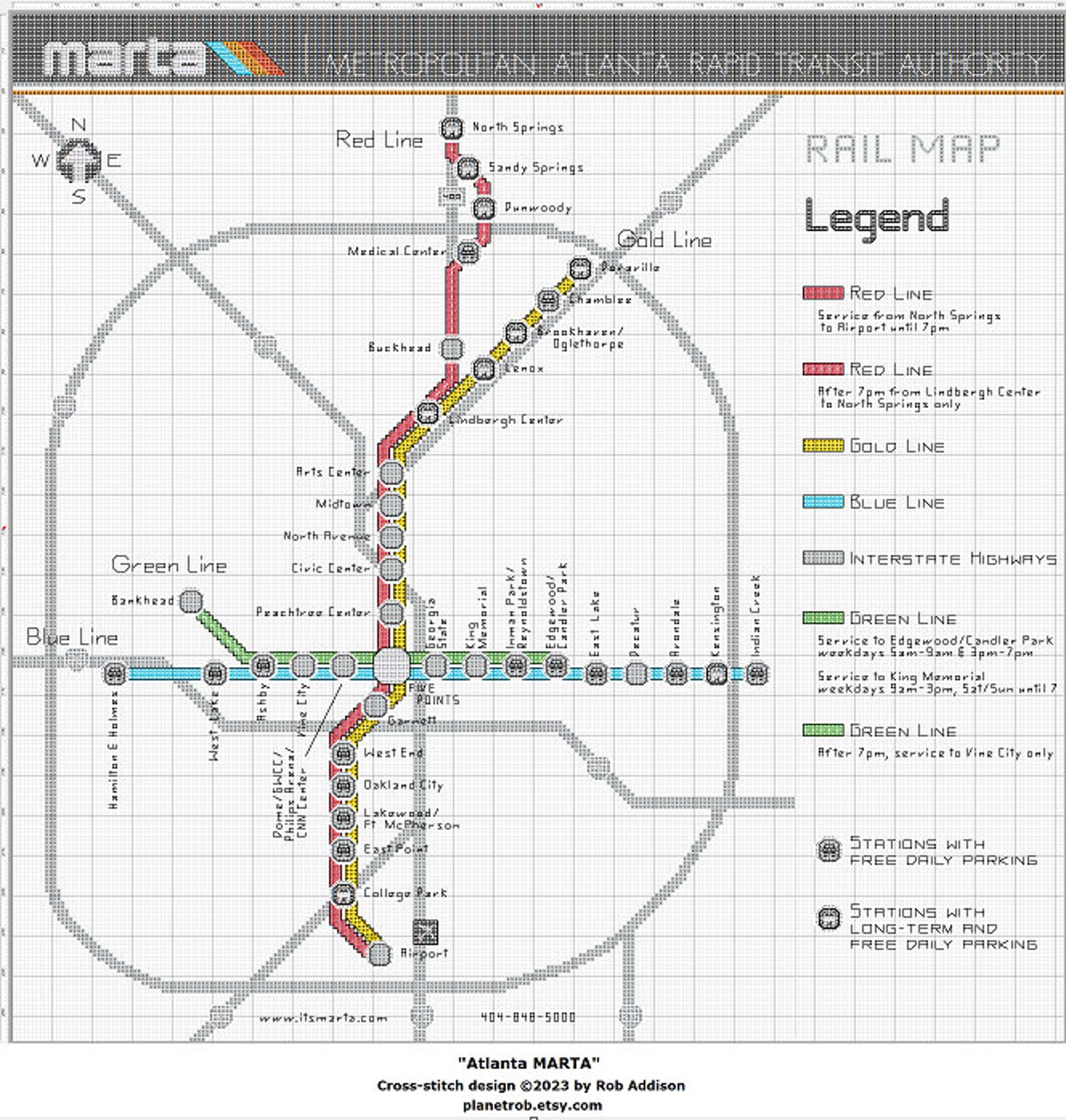 Atlanta MARTA Metro Rail Map Cross-stitch Pattern (PDF Download) - Etsy