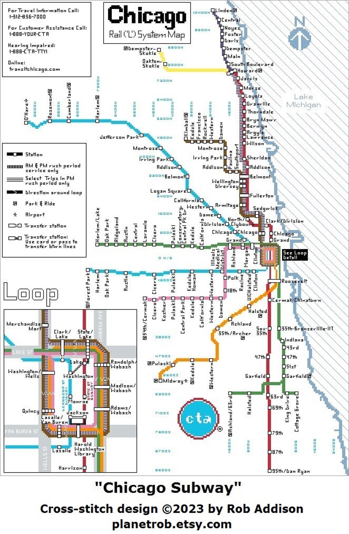 CHICAGO Subway Map Cross-stitch Pattern Instant PDF Download - Etsy