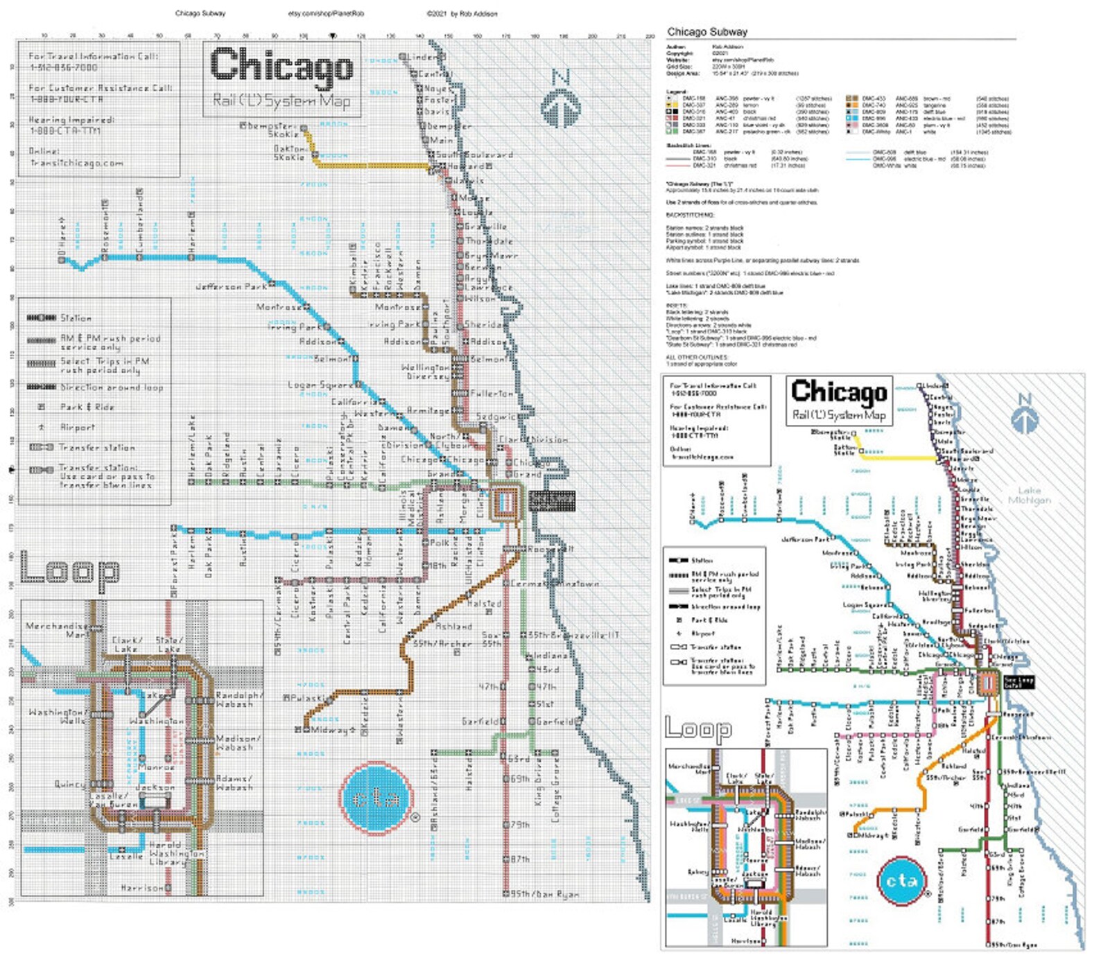 CHICAGO Subway Map Cross-stitch Pattern PDF and GIF Downloads | Etsy