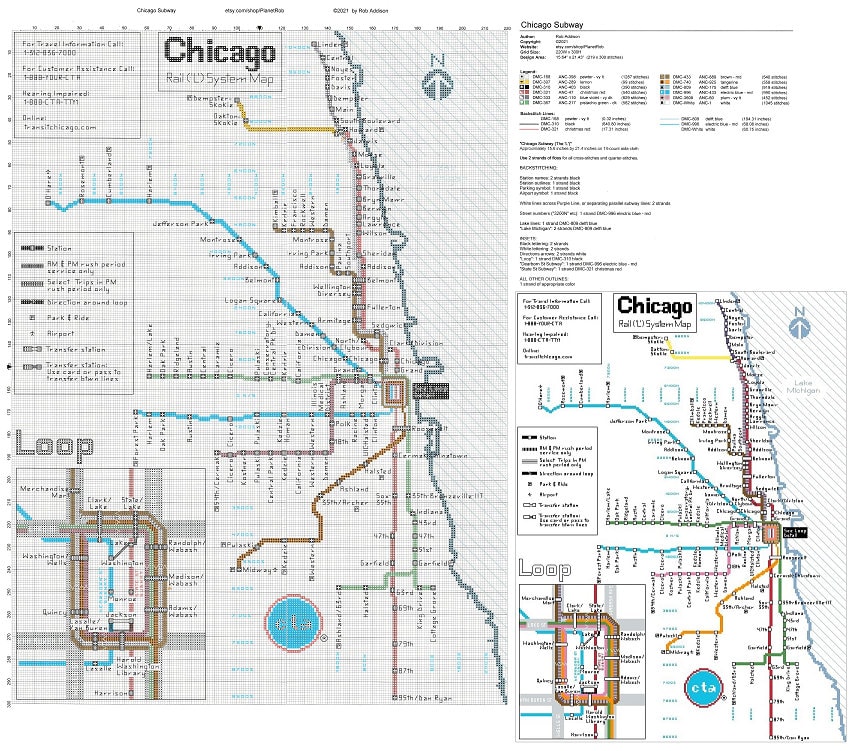 CHICAGO Subway Map Cross-stitch Pattern PDF and GIF Downloads | Etsy