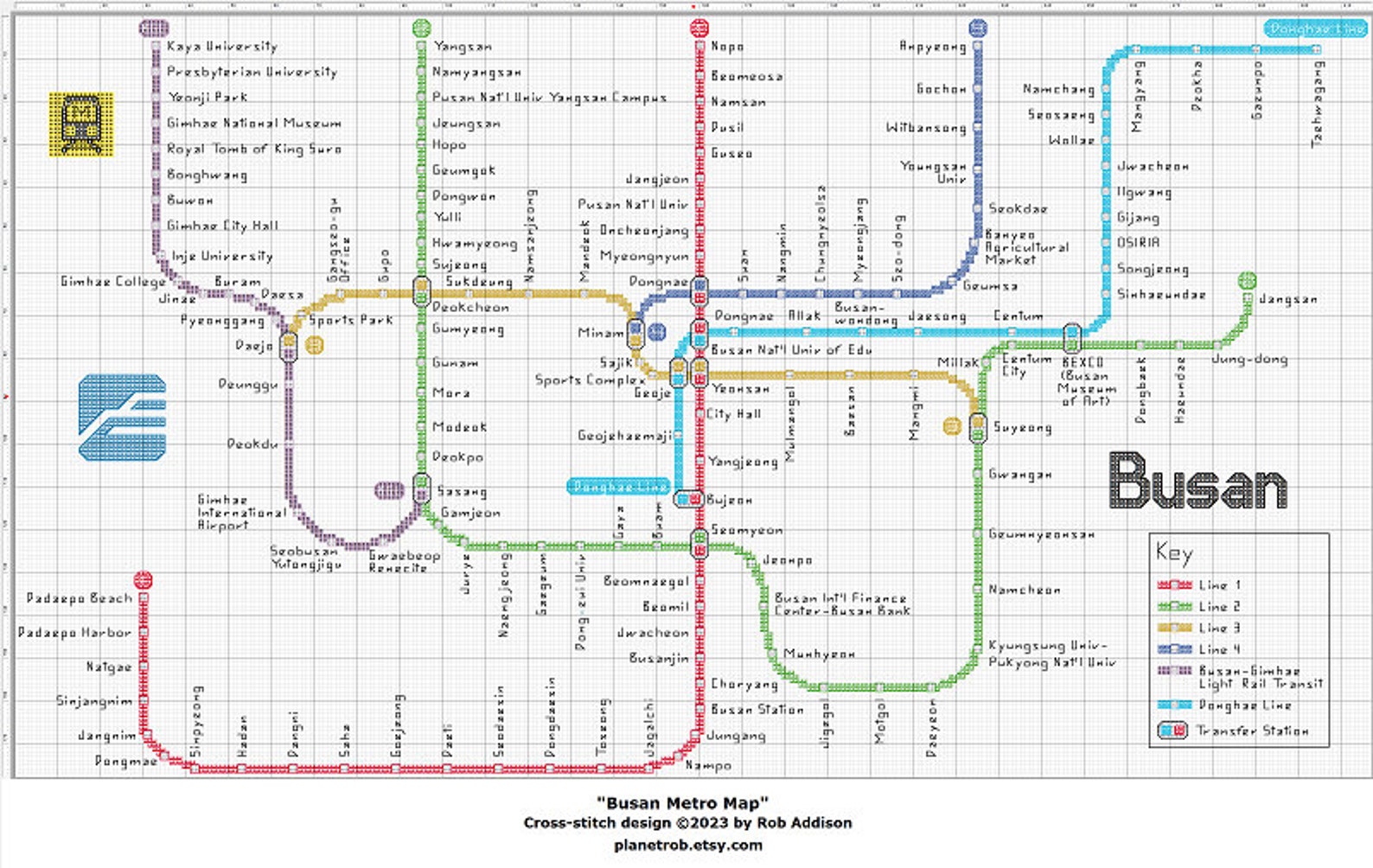 Busan Metro Map Cross-stitch Pattern: South Korea Subway Chart (PDF ...