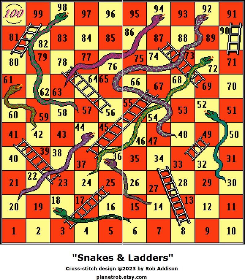 Snakes and Ladders Cross-stitch Pattern: Game Board Design (PDF ...