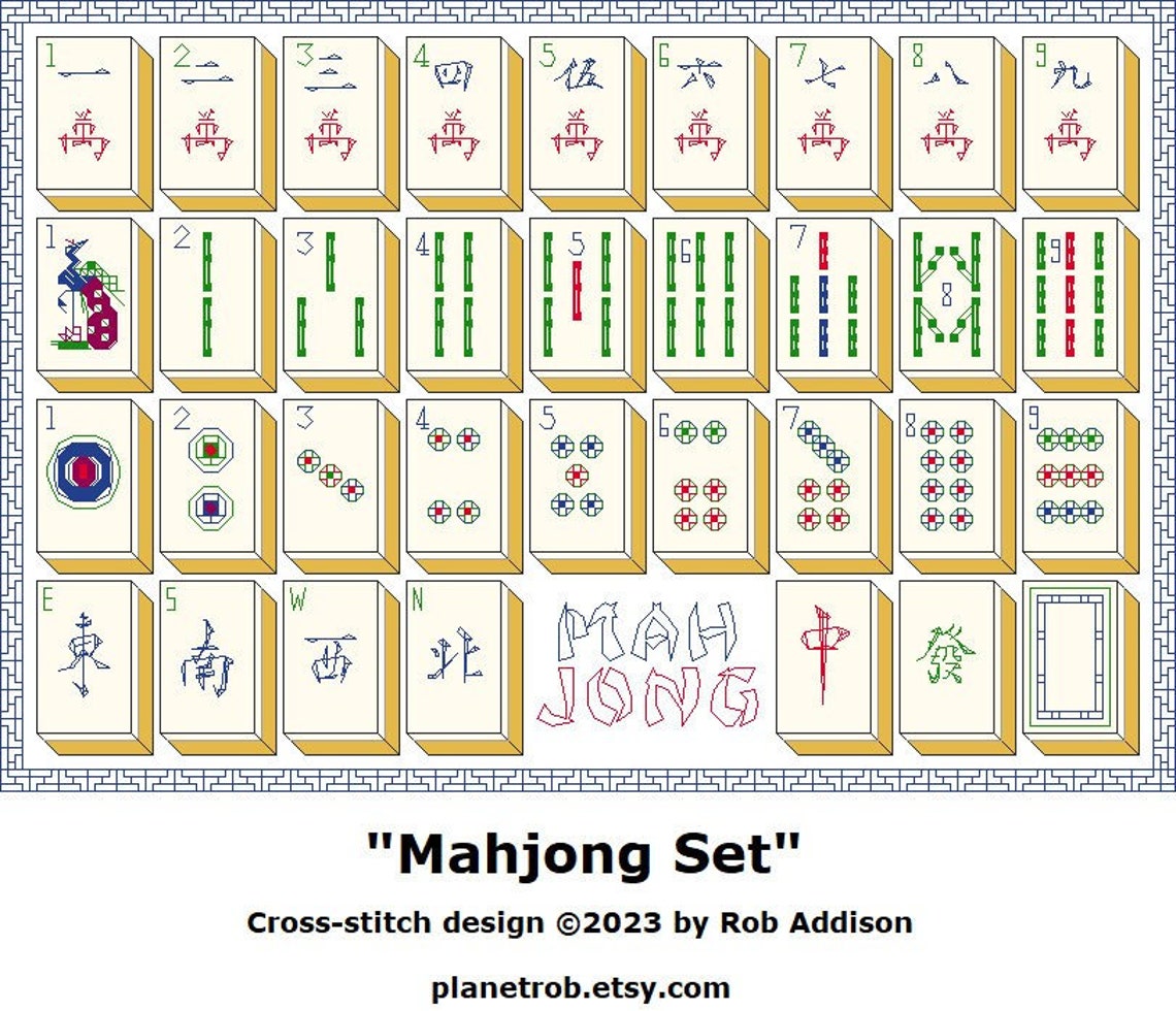 MAHJONG SET Cross-stitch Pattern PDF Instant Download | Pattern Keeper ...