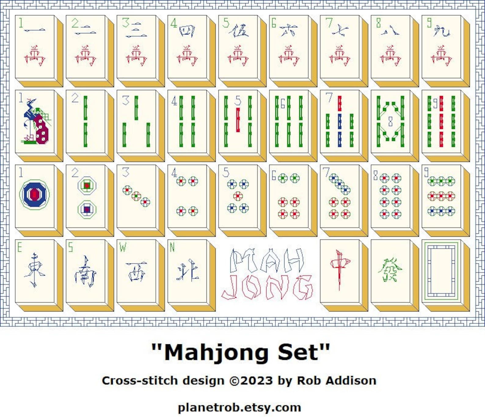Mahjong Set Cross-stitch Pattern: Character Tiles (PDF Instant Download ...