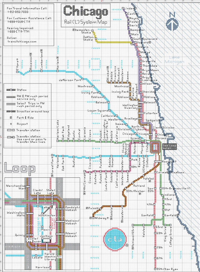 CHICAGO Subway Map Cross-stitch Pattern Instant PDF Download | Pattern ...