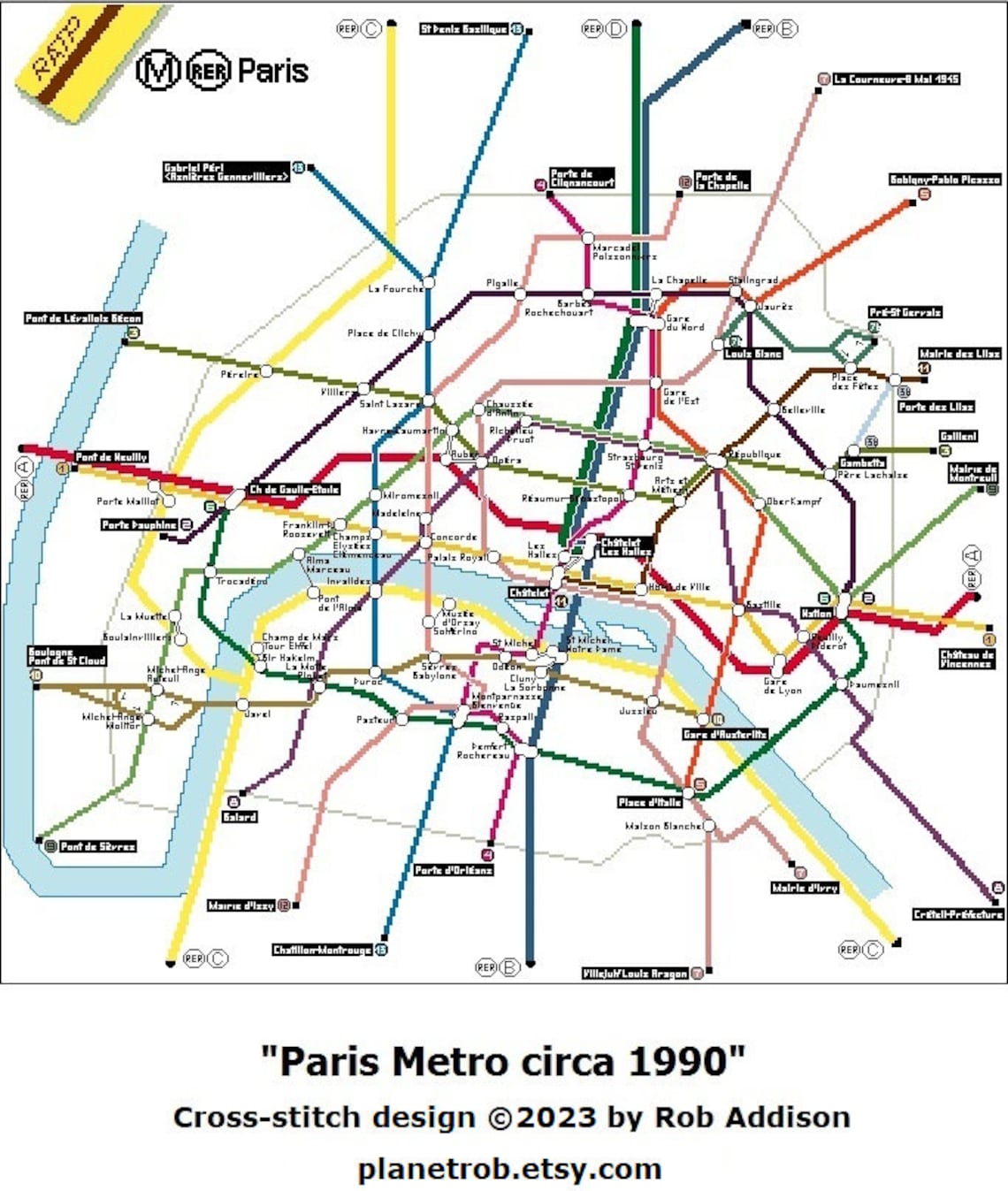 Classic PARIS Metro Map Cross-stitch Pattern PDF Download | Pattern ...