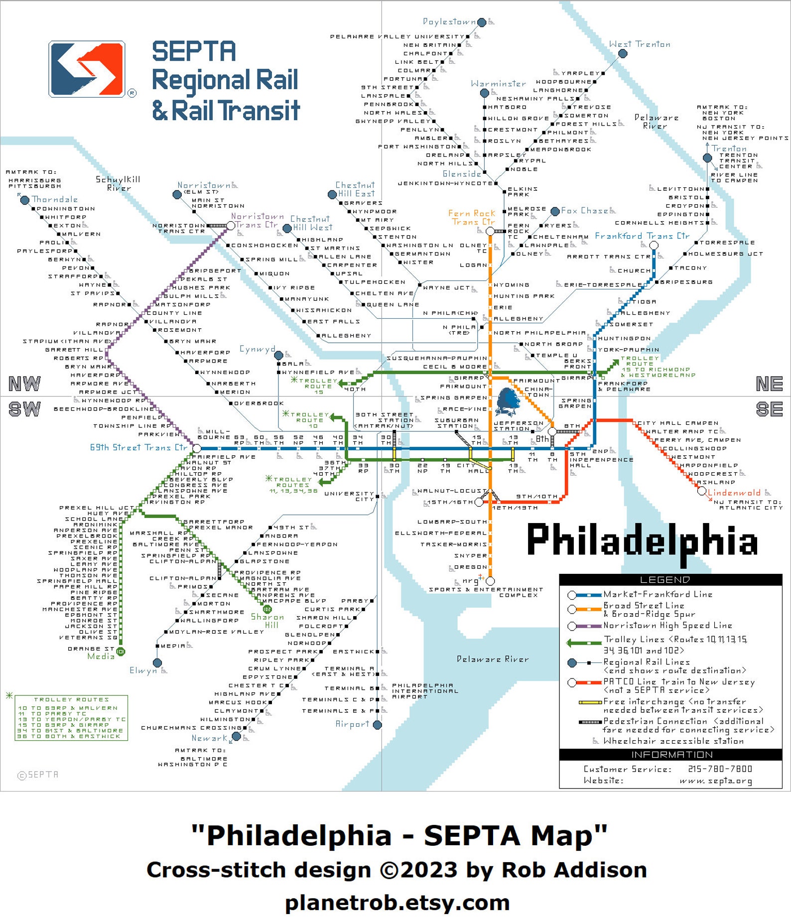 PHILADELPHIA SEPTA Rail Map Cross-stitch Chart PDF Download Subway ...