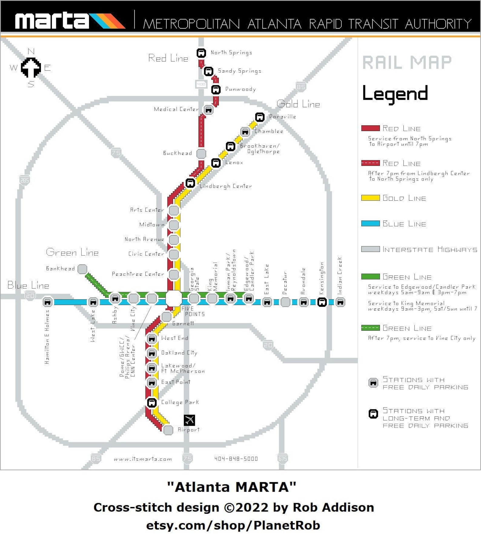 Atlanta MARTA Metro Rail Map Cross-stitch Pattern PDF and GIF - Etsy