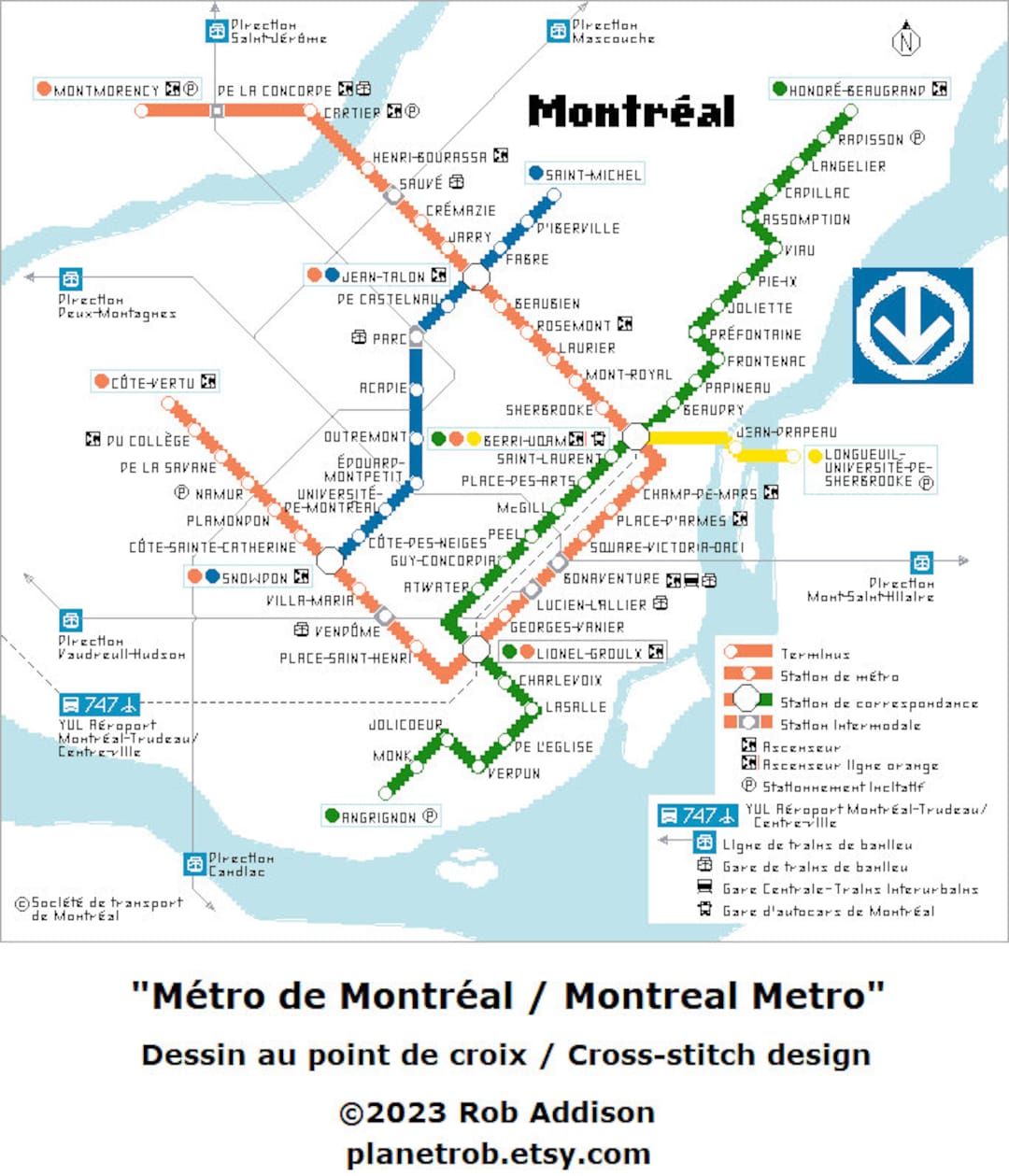 MONTREAL METRO Map Cross-stitch Pattern Instant PDF Download - Etsy Canada