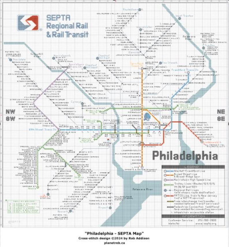 Philadelphia SEPTA Rail Map Cross-stitch Pattern (PDF Download) - Etsy
