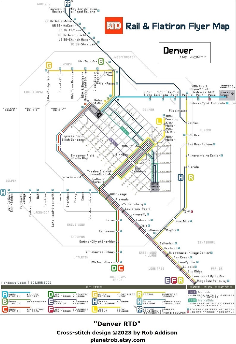 Denver RTD Map Cross-stitch Pattern (PDF Download) - Etsy