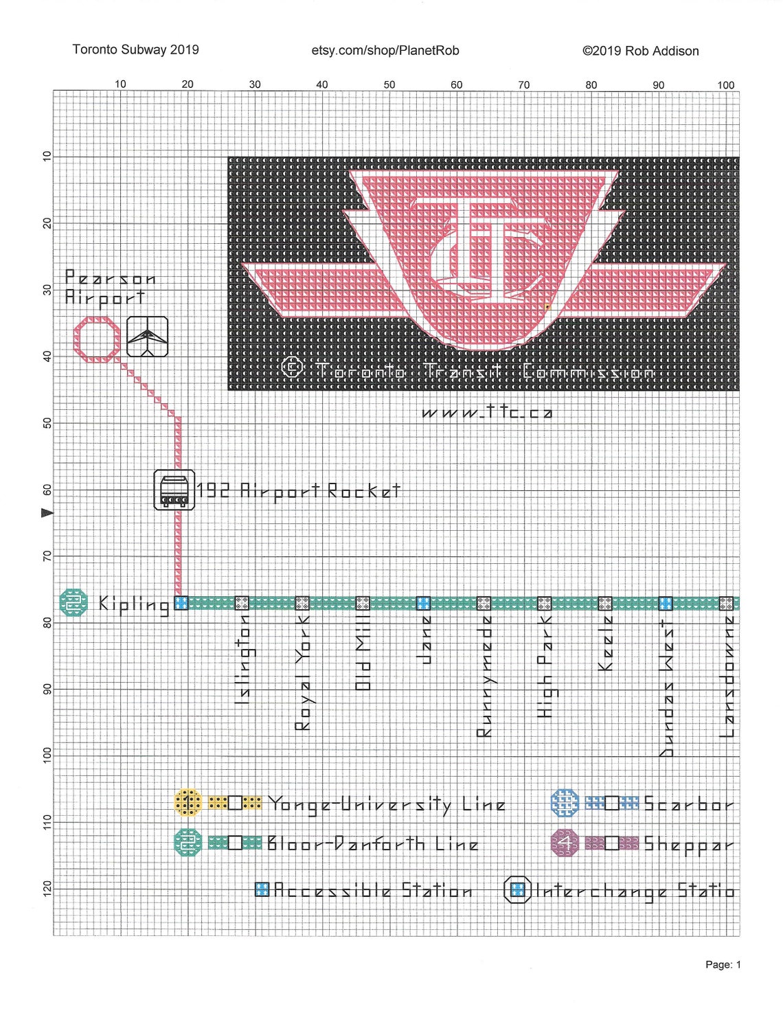 TORONTO Subway Map Cross-stitch Pattern PDF and GIF Downloads | Etsy Canada