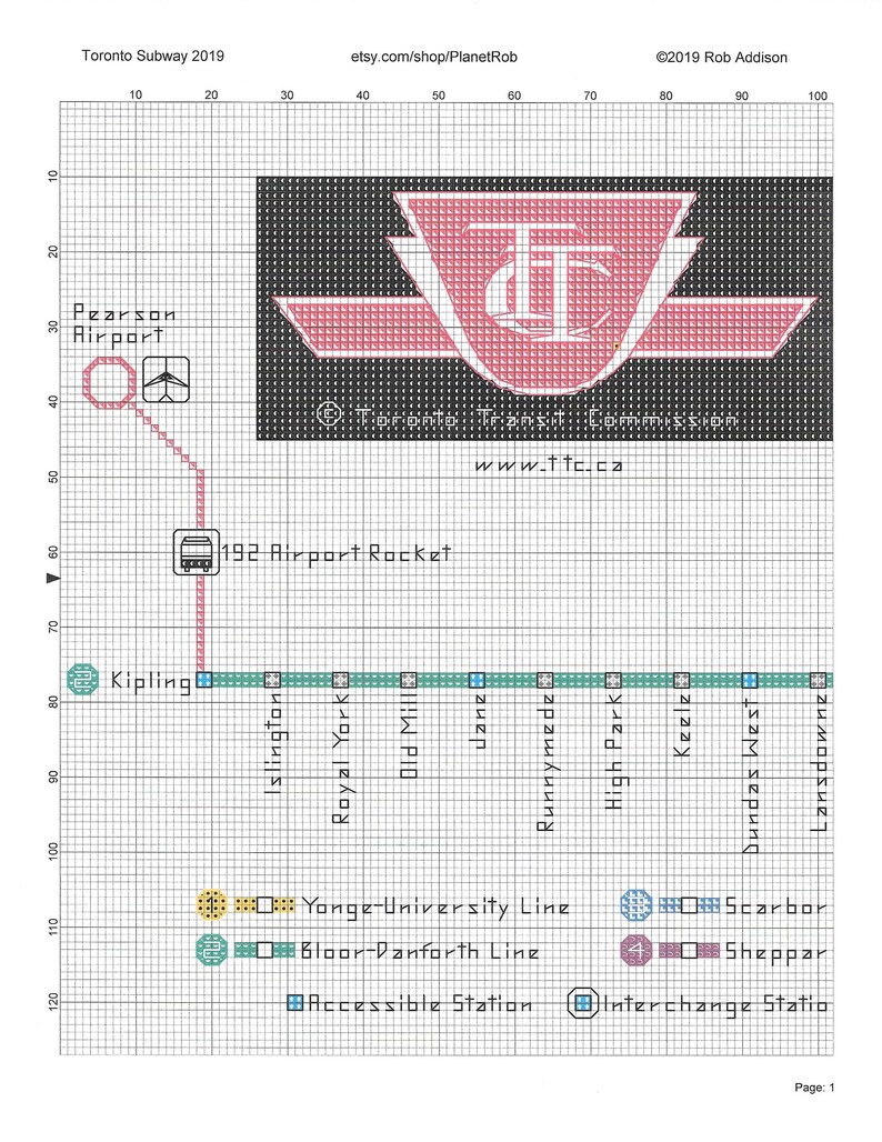 TORONTO Subway Map Cross-stitch Pattern PDF and GIF Downloads | Etsy Canada