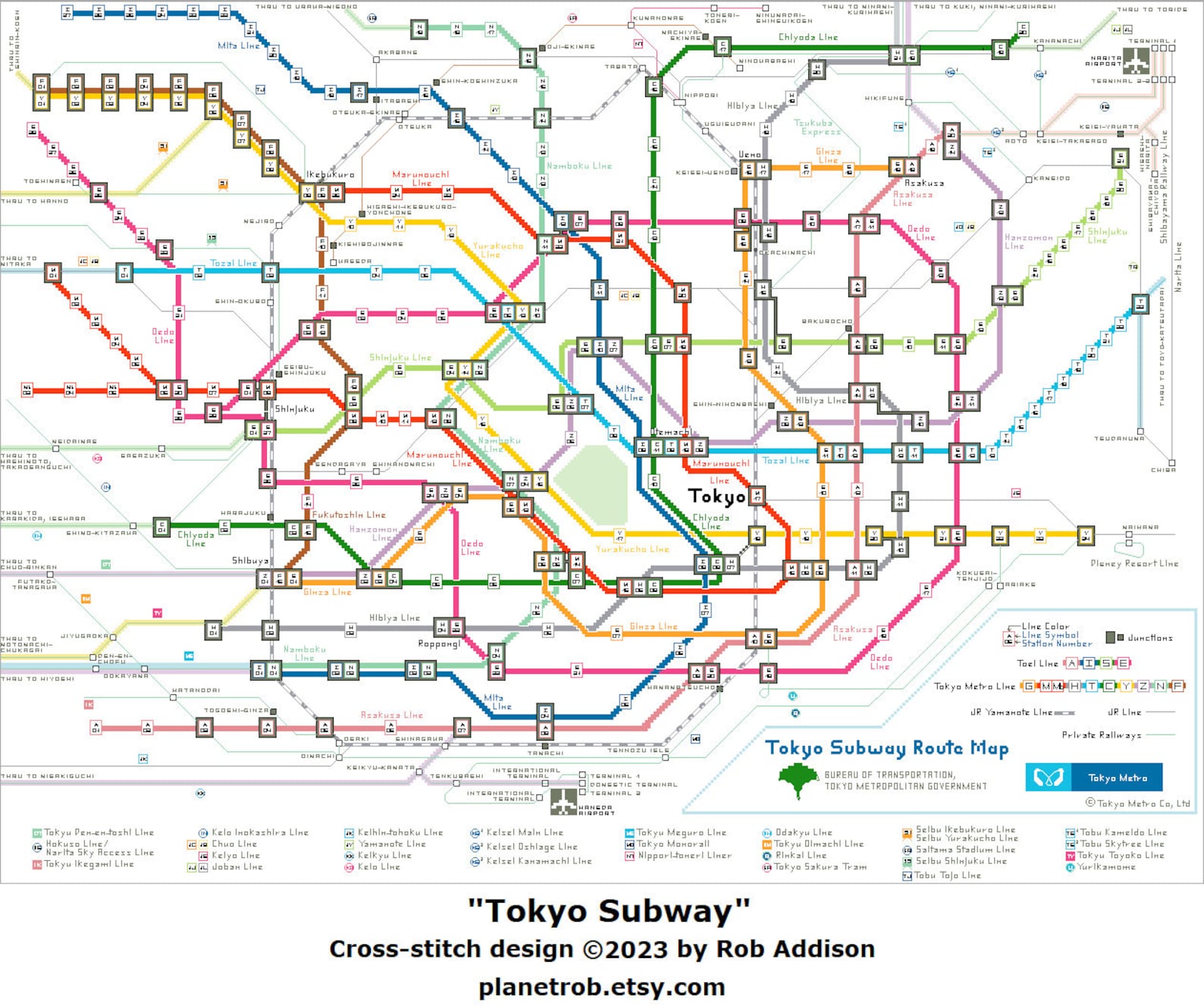 TOKYO SUBWAY Map Cross-stitch Design PDF Download | Pattern Keeper ...