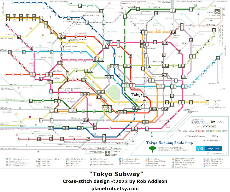 TOKYO SUBWAY Map Cross-stitch Design PDF Download | Pattern Keeper ...