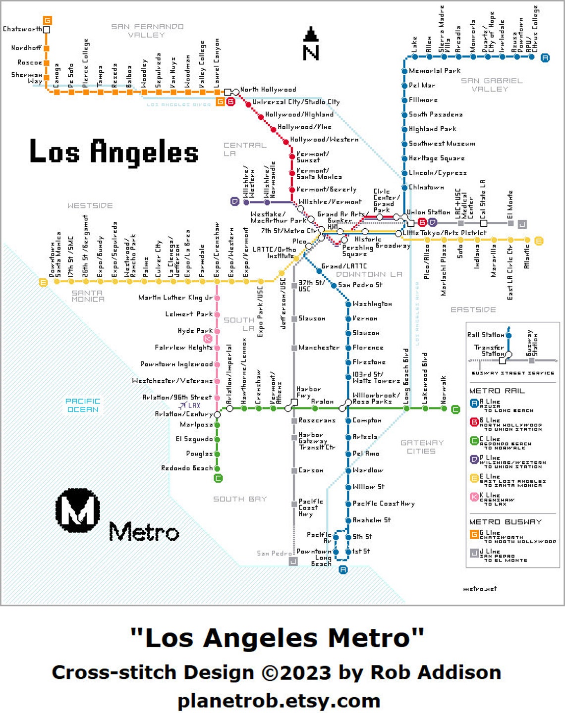 Los Angeles Metro Map Cross-stitch Pattern (PDF Download) - Etsy