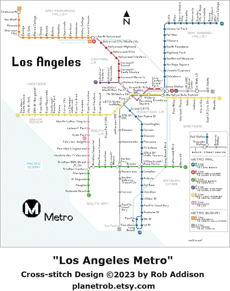 Los Angeles Metro Map Cross-stitch Pattern (PDF Download) - Etsy