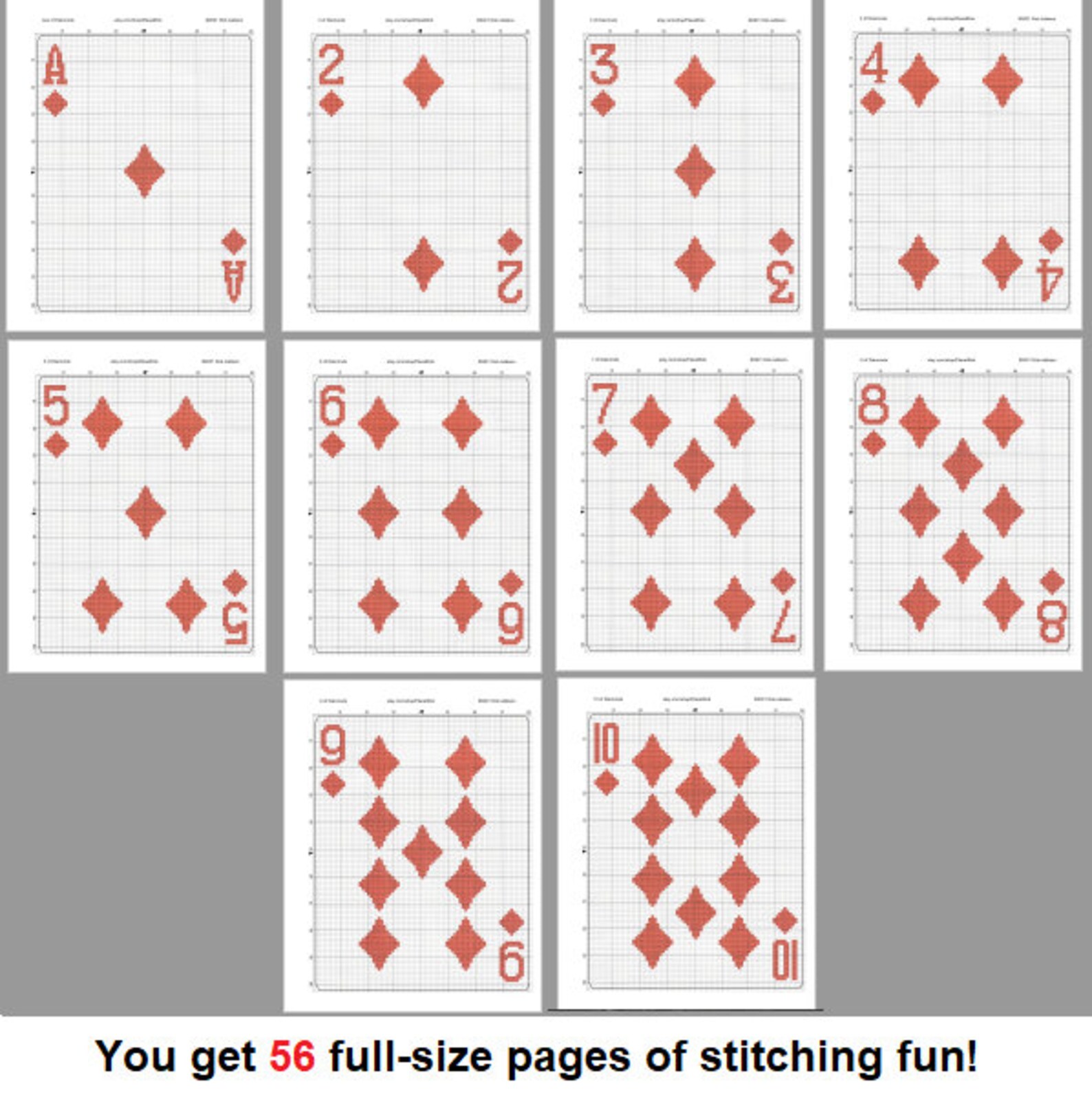 FULL DECK of Cards - 56 (!!) Full-page (8.5 by 11 Inches) Cross-stitch ...