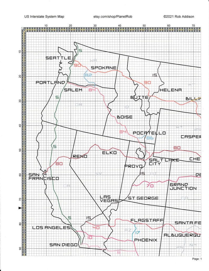 US Interstate Highway Map Cross-stitch Pattern (PDF Download) - Etsy Canada